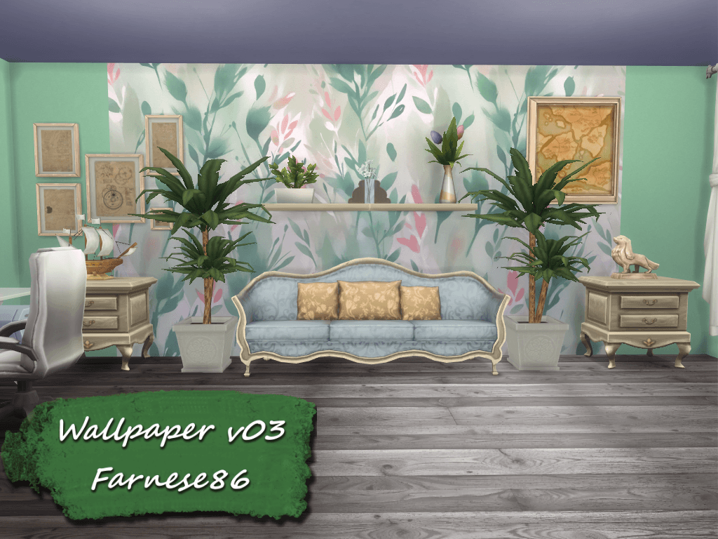 Wallpaper v03 - watercolor leaves - Gallery - The Sims 4 Build / Buy ...