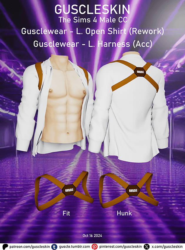 Guscleskin - L. Open Shirt + Harness - Gallery - The Sims 4 Create a ...