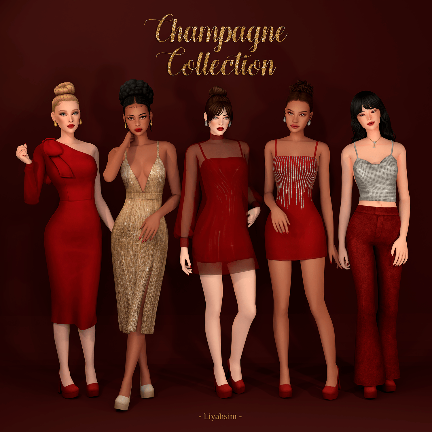 Champagne Collection - Glitter Long Dress - Gallery - The Sims 4 Create ...