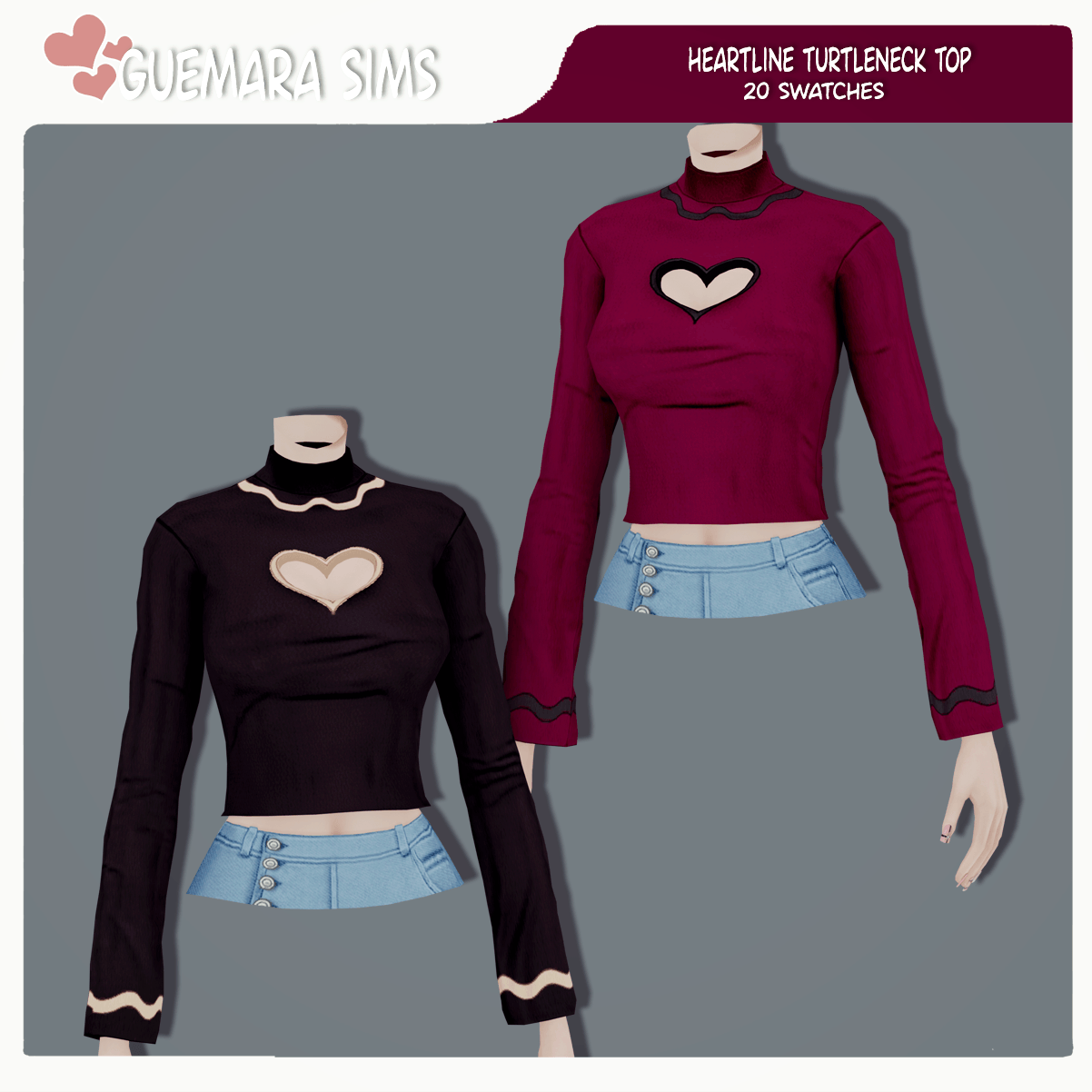 Heartline Turtleneck Top (+swatches) - Gallery - The Sims 4 Create a ...