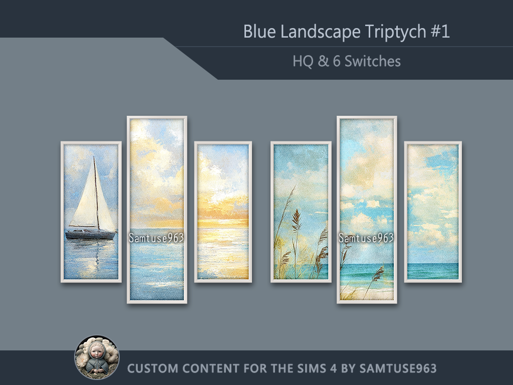 HQ Blue Landscape Triptych #1 Sellable Extra B Samtuse963 - Gallery - The Sims 4 Build / Buy ...