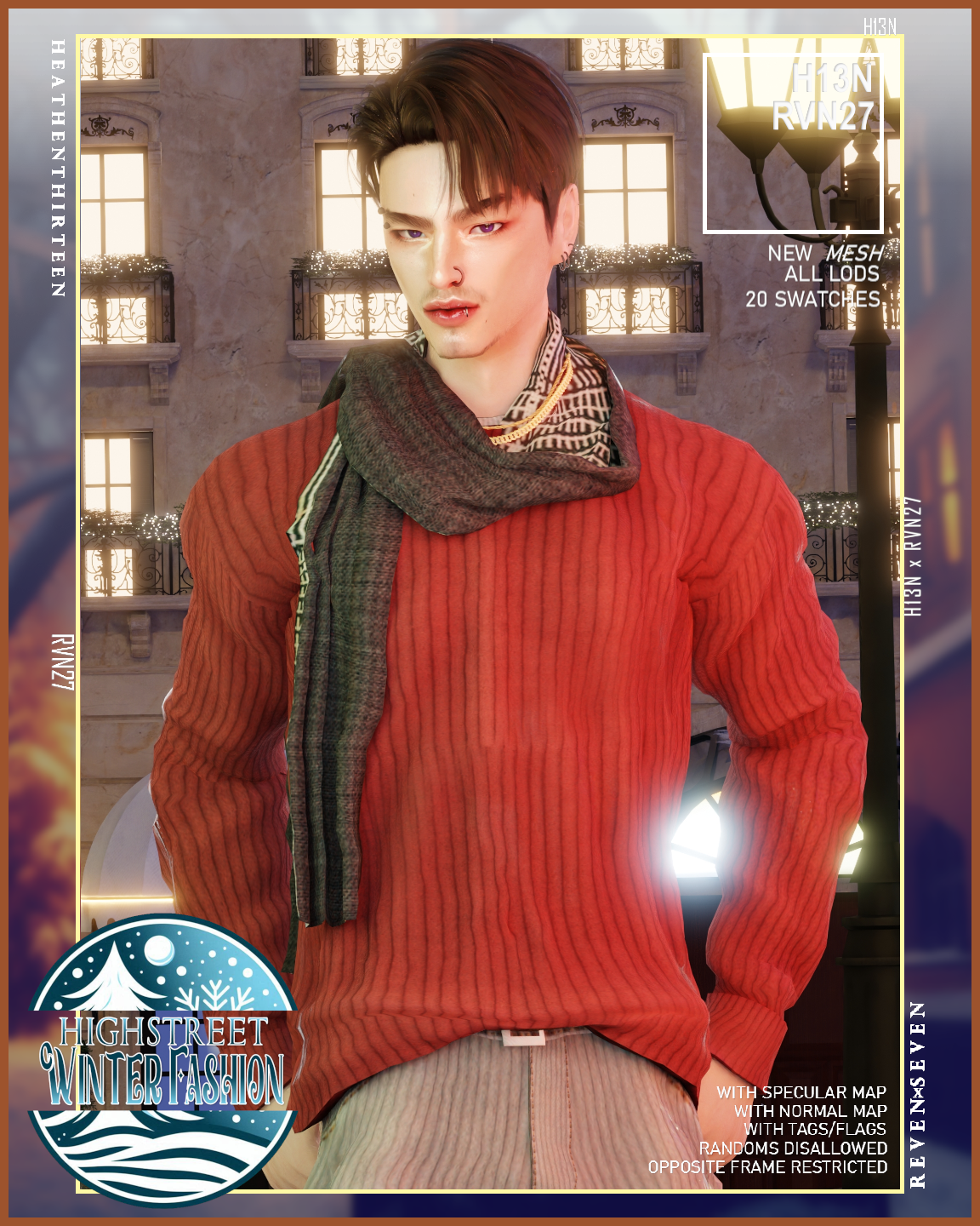 Crew Neck Rib Knit Fit Layered Sweater Winter Scarf - The Sims 4 Create ...