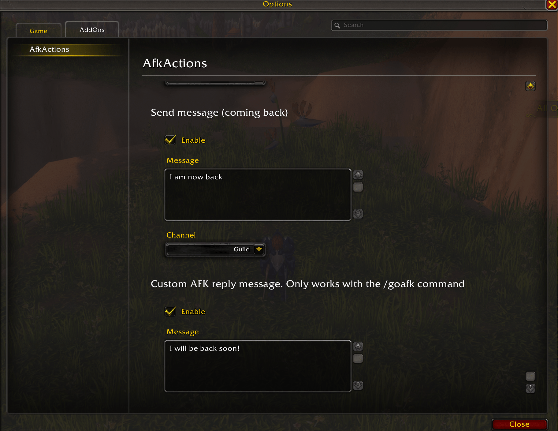 AfkActions aka Afk Actions - Gallery - World of Warcraft Addons - CurseForge
