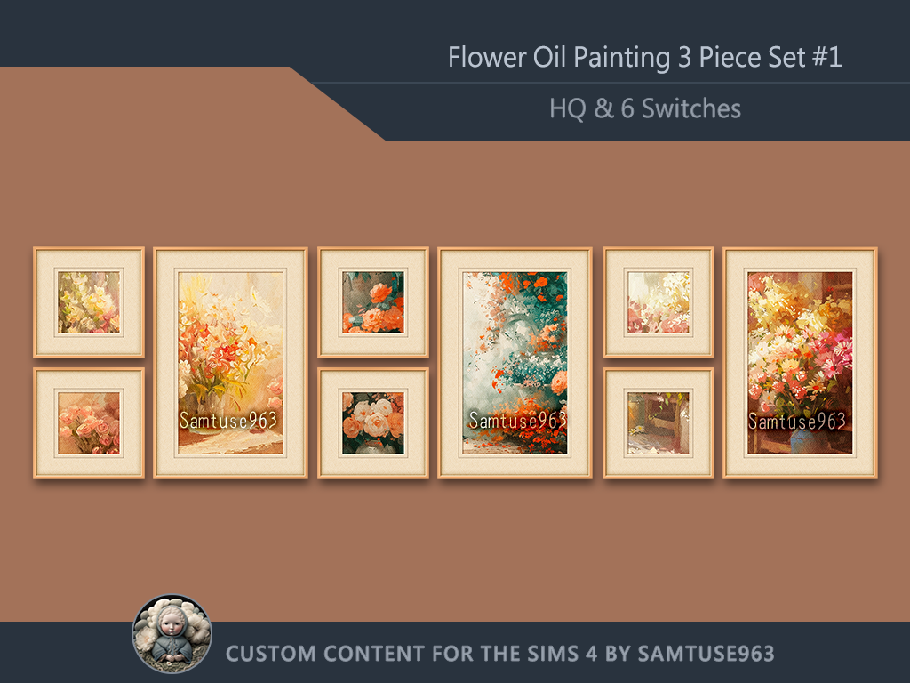 HQ Flower Oil Painting 3 Piece Set #1 Sellable Extra F Samtuse963 - Gallery - The Sims 4 Build ...