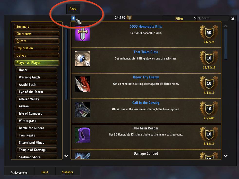 Achievements Back Button - Gallery - World of Warcraft Addons - CurseForge