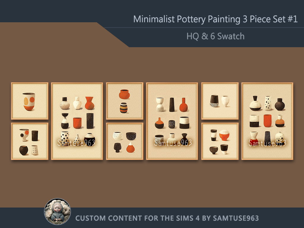 HQ Minimalist Pottery Painting 3 Piece Set #1 Extra F Samtuse963 - The Sims 4 Build / Buy ...