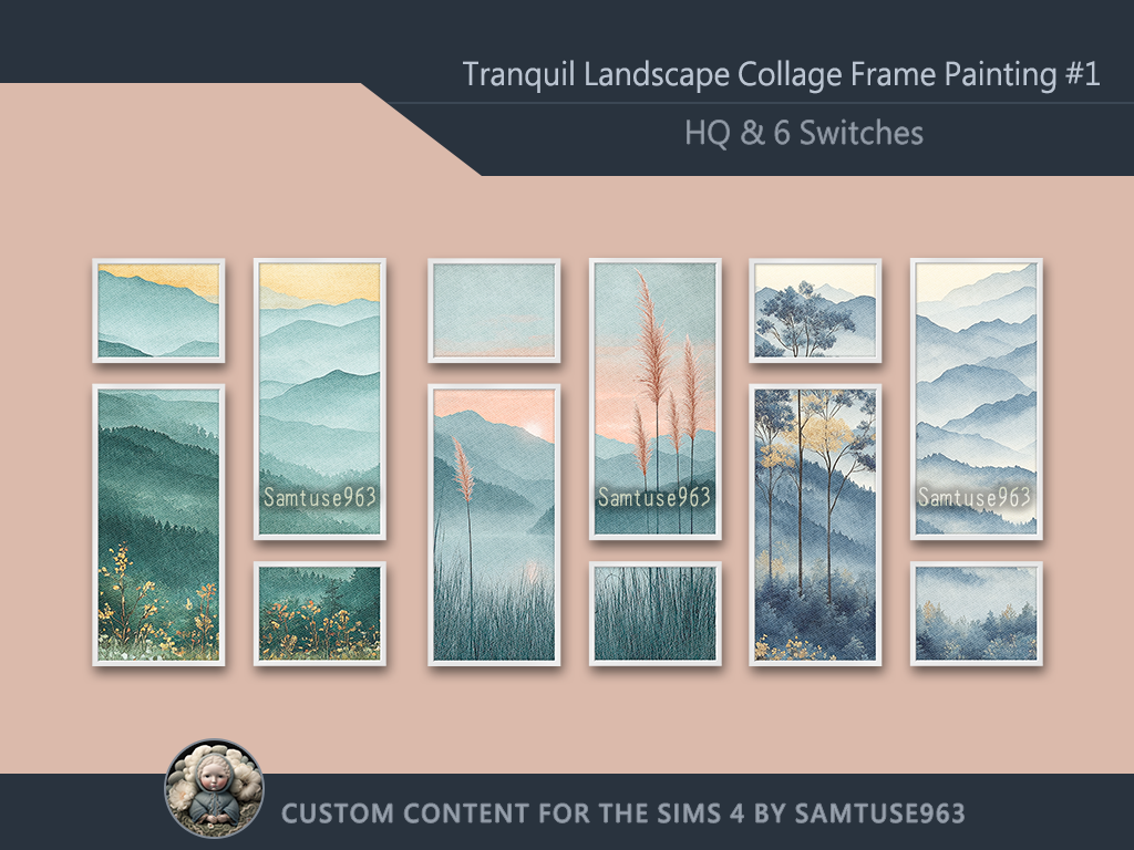 HQ Tranquil Landscape Collage Frame Painting #1 Sellable Samtuse963 - The Sims 4 Build / Buy ...