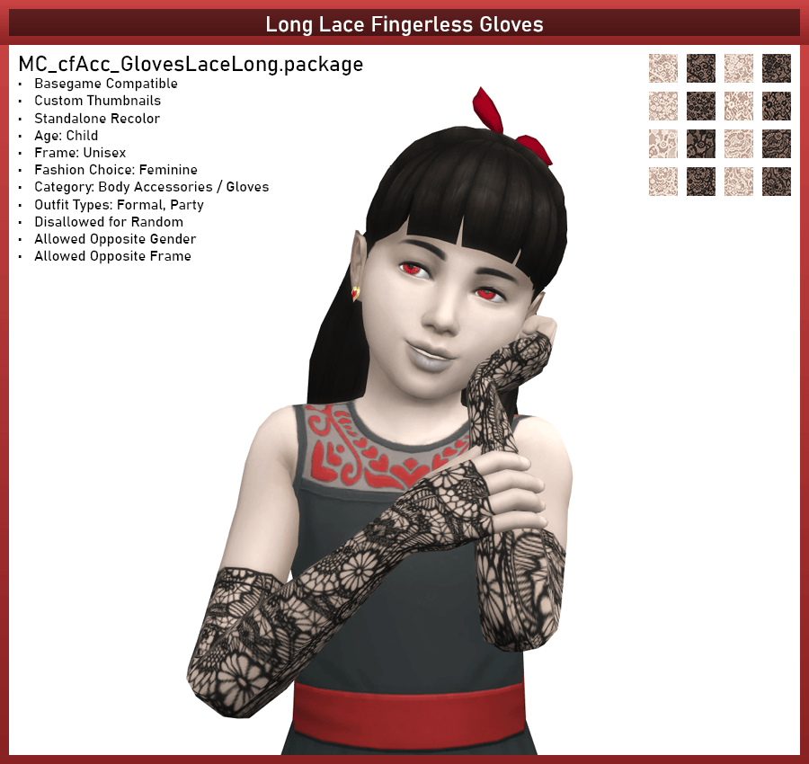 Smoll Long Lace Fingerless Gloves - Gallery - The Sims 4 Create a Sim ...