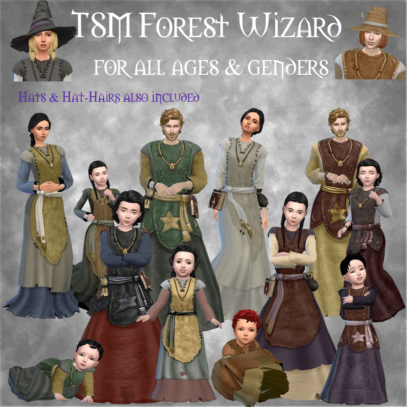 TSM Forest Wizard & Witch outfits & hats for all ages - Set - The Sims ...