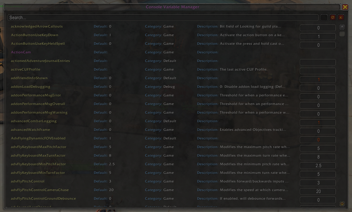 Console Variable Manager (CVar Viewer) - World of Warcraft Addons ...
