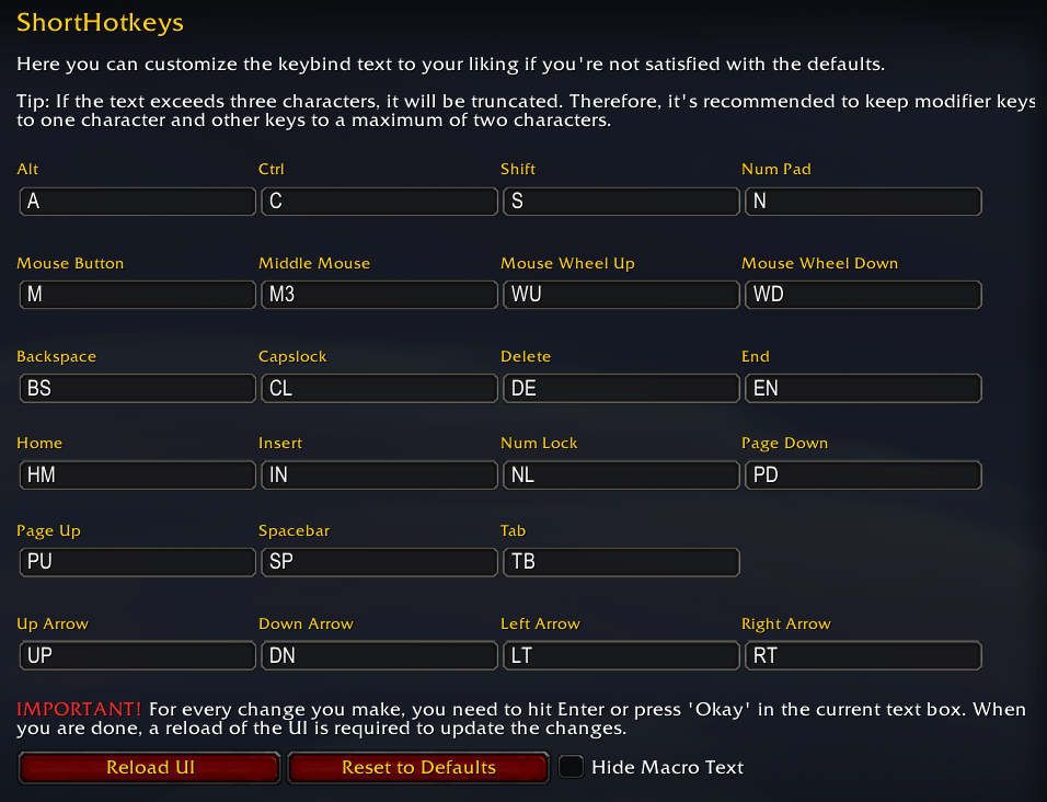 ShortHotkeys - World of Warcraft Addons - CurseForge
