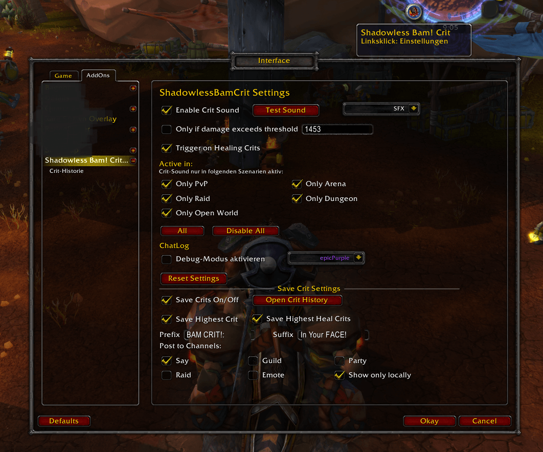 Shadowless Bam! Crit Sound Alert Addon - World of Warcraft Addons ...