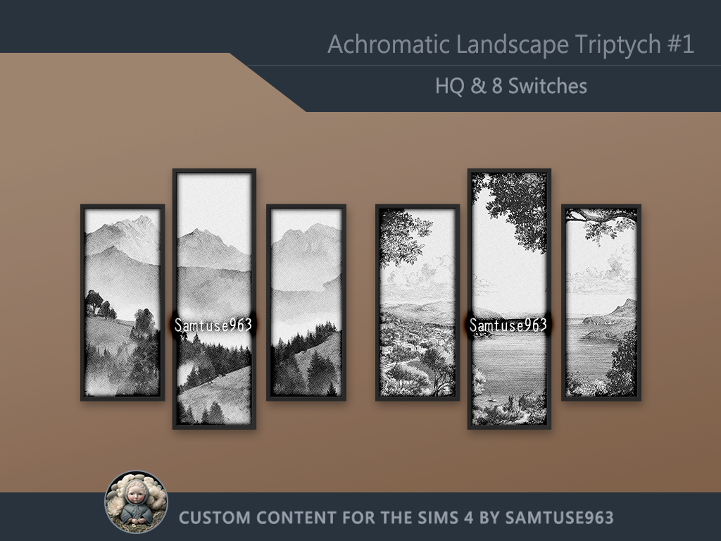 HQ Achromatic Landscape Triptych #1 Sellable Extra B Samtuse963 - The Sims 4 Build / Buy ...
