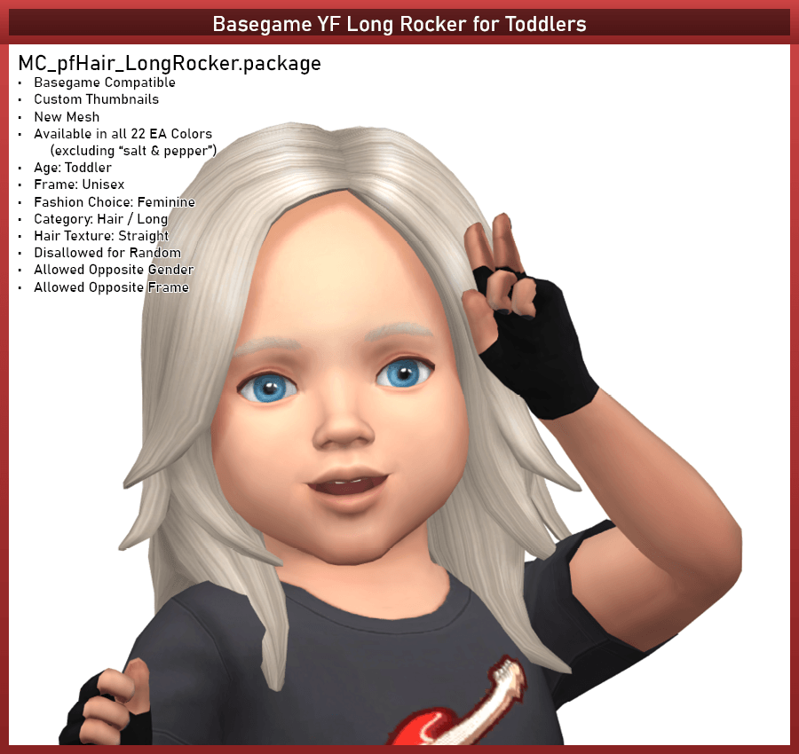 Basegame YF Long Rocker Hair for Children and Toddlers - The Sims 4 ...