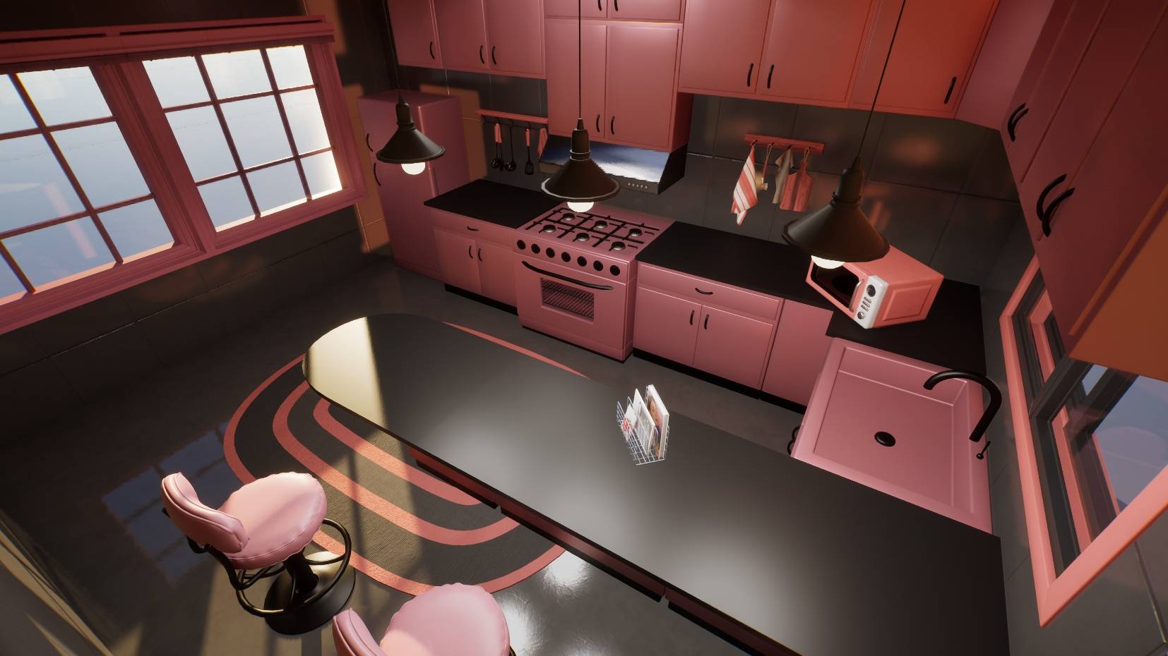 MH Mid-Century Modern Kitchen Set - Pink - inZOI Build Mode - CurseForge
