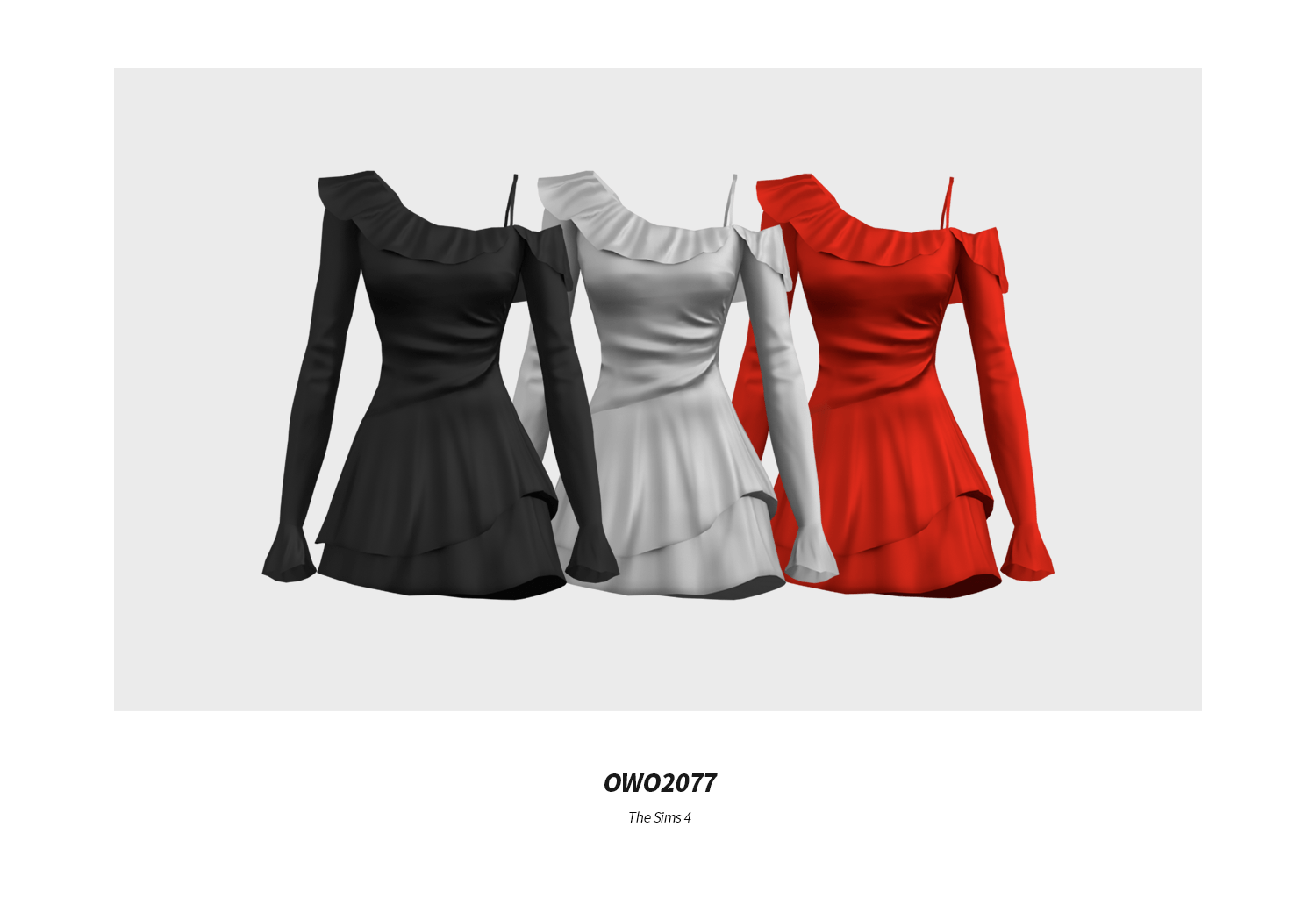 OWO2077 - Chic Ruffled Asymmetric Dress - The Sims 4 Create a Sim ...
