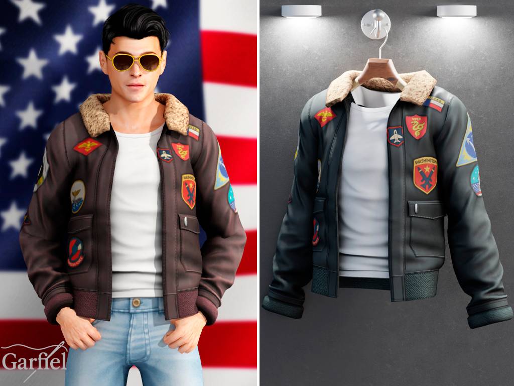 Garfiel - Adult - Aviator bomber jacket with embroidered patches - The ...