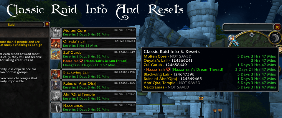 Classic Raid Info And Resets - World of Warcraft Addons - CurseForge