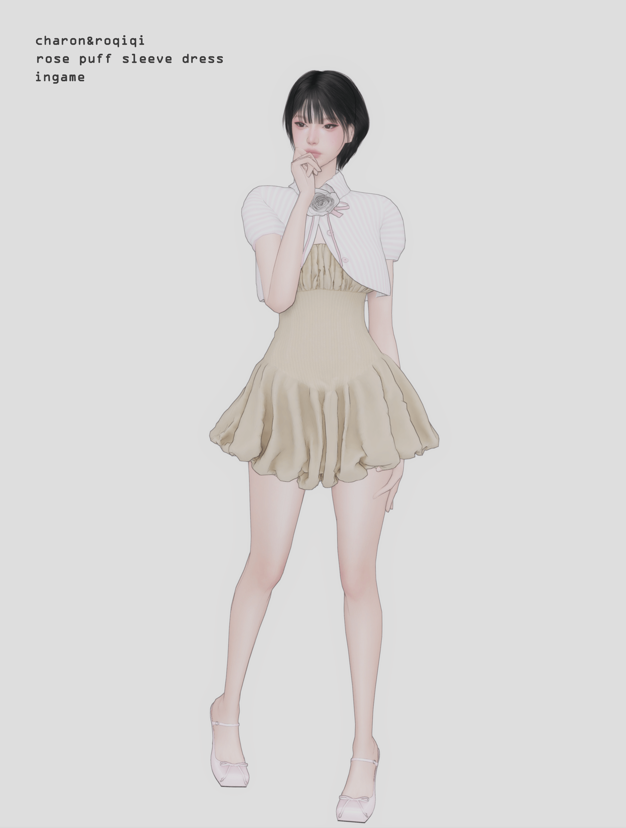 [charon&roqiqi]Rose Puff Sleeve Dress - The Sims 4 Create a Sim ...