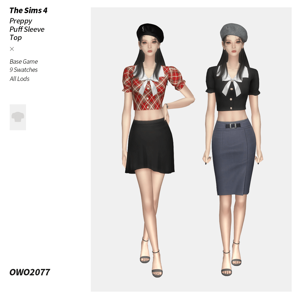 OWO2077 - Preppy Puff Sleeve Top - The Sims 4 Create a Sim - CurseForge