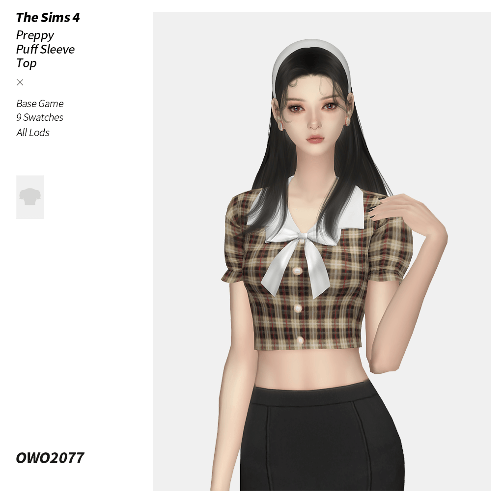 OWO2077 - Preppy Puff Sleeve Top - The Sims 4 Create a Sim - CurseForge