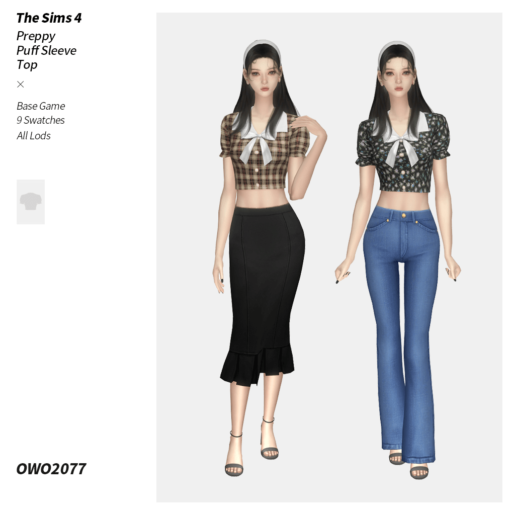 OWO2077 - Preppy Puff Sleeve Top - The Sims 4 Create a Sim - CurseForge