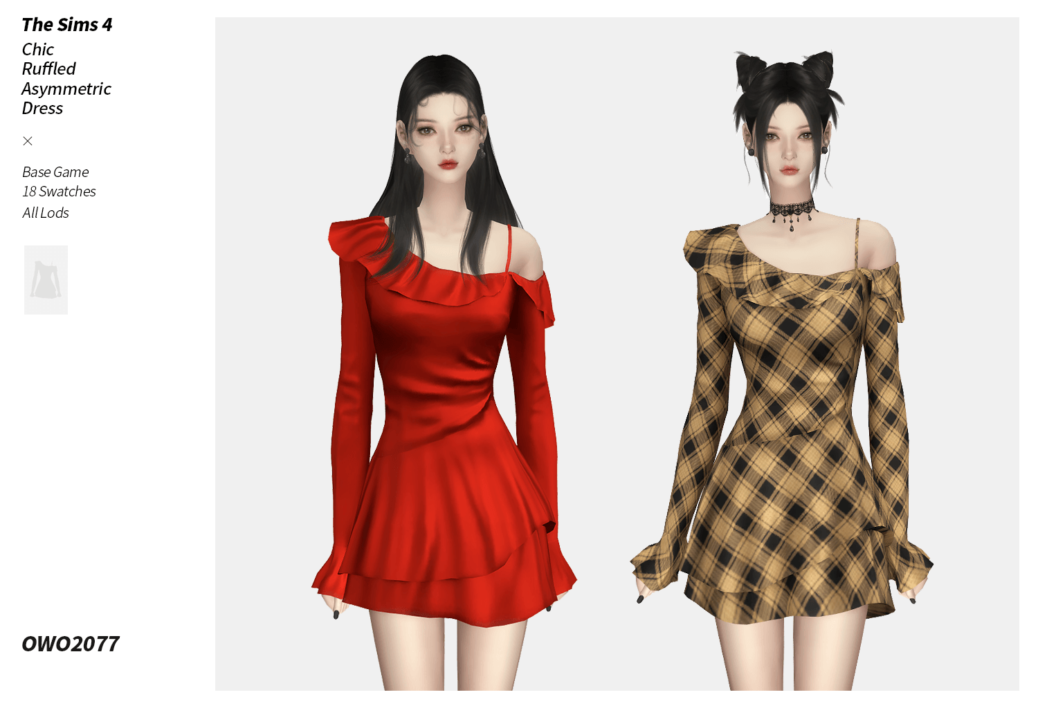 OWO2077 - Chic Ruffled Asymmetric Dress - The Sims 4 Create a Sim ...