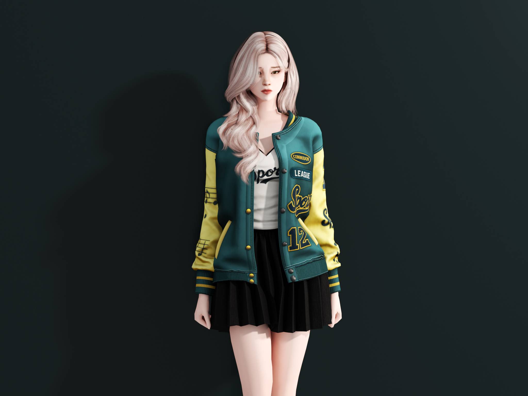 Adult - Sporty varsity jacket with pleated skirt - Gallery - The Sims 4 ...