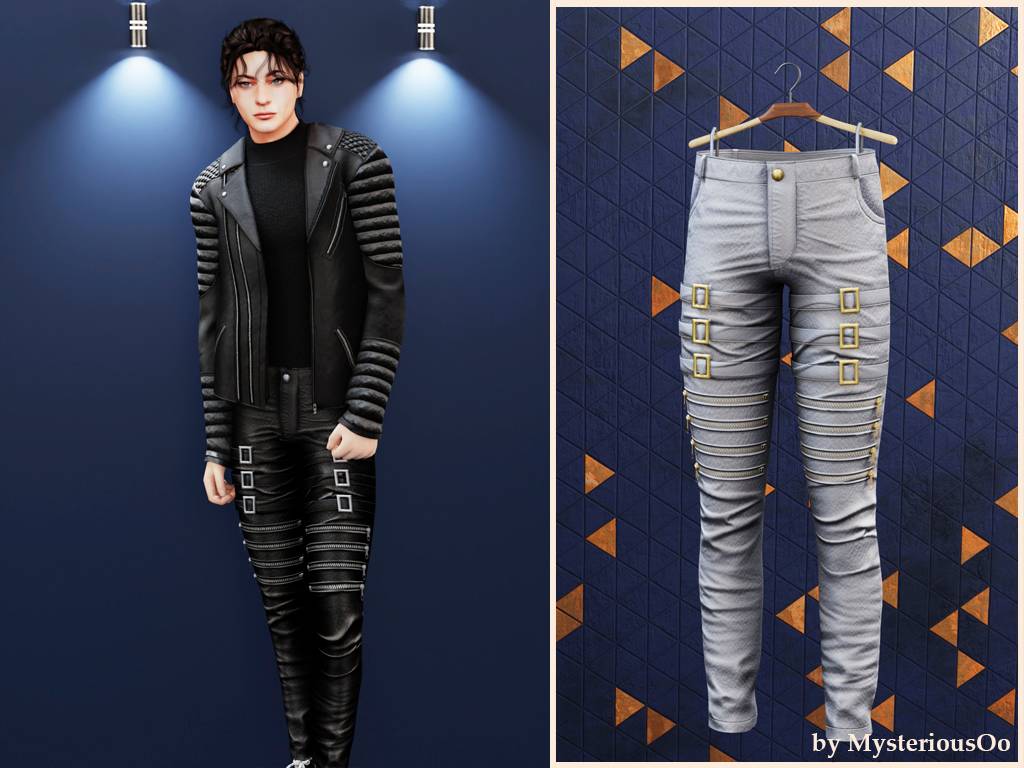 Male - Leather pants with belts and zippers - The Sims 4 Create a Sim ...