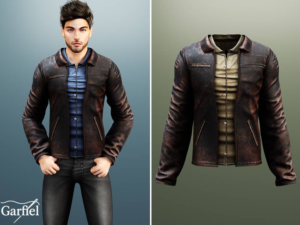 Adult - Distressed leather jacket with denim shirt - The Sims 4 Create ...