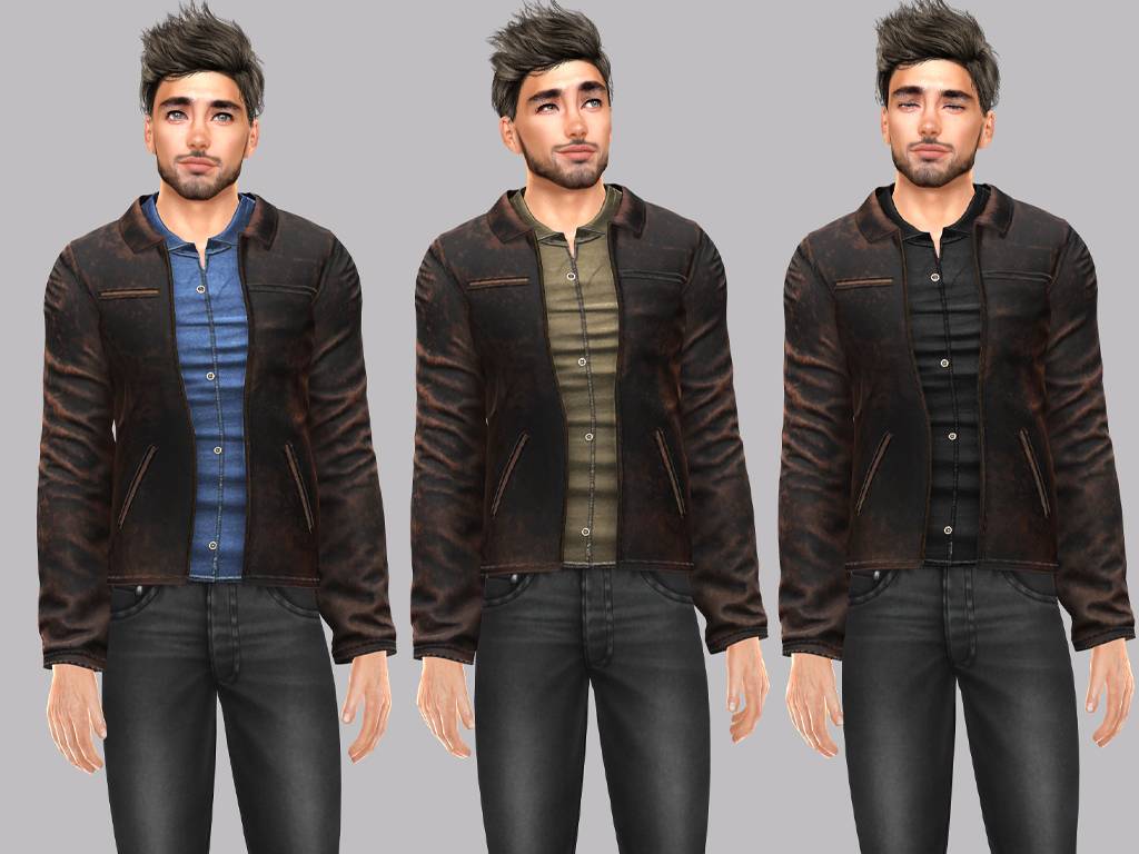 Adult - Distressed leather jacket with denim shirt - The Sims 4 Create ...