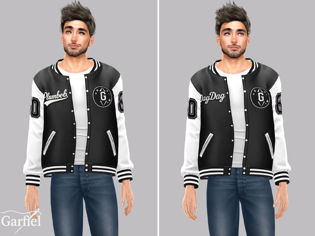 Adult - Varsity jacket with bold Simlish patches - The Sims 4 Create a ...