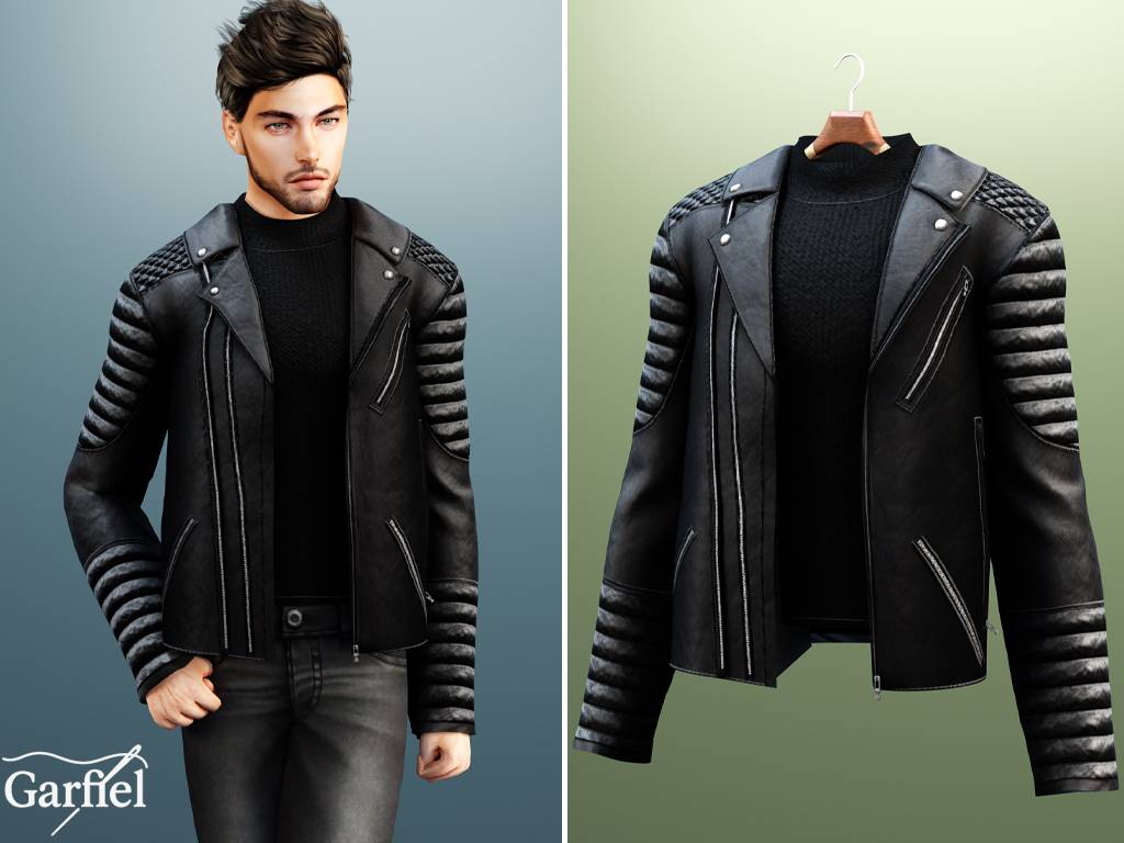 Adult - Black biker jacket with quilted sleeves - The Sims 4 Create a ...