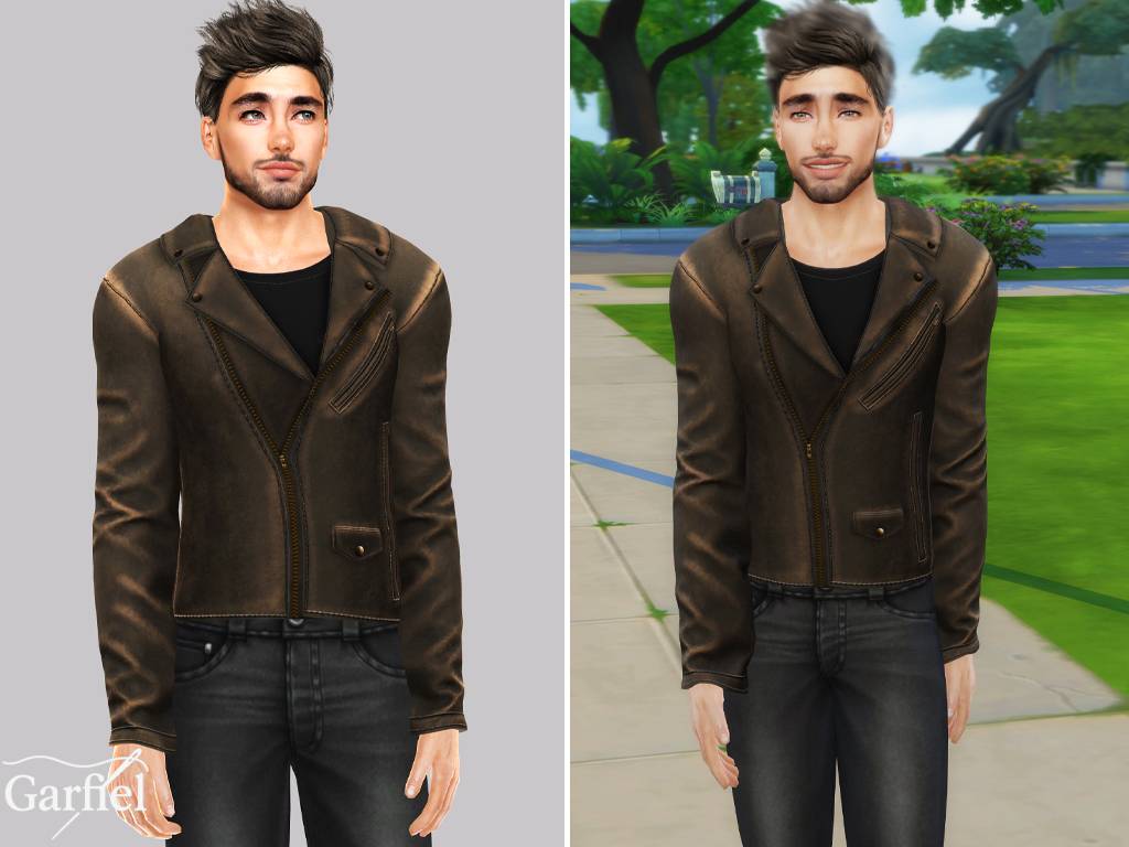 Adult - Distressed brown leather biker jacket - The Sims 4 Create a Sim ...