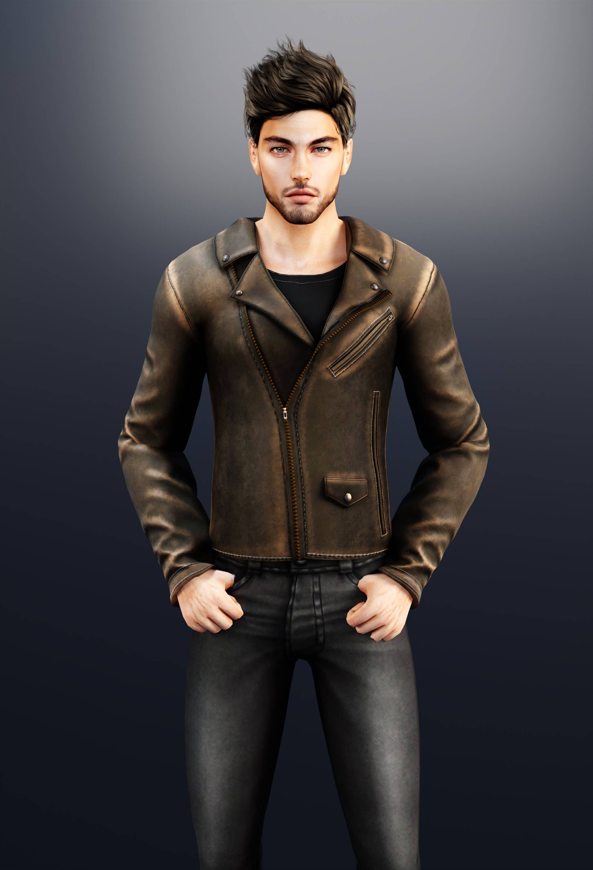 Adult - Distressed brown leather biker jacket - The Sims 4 Create a Sim ...