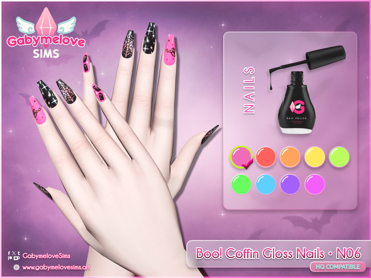 Boo! Coffin Gloss Nails • N06 [HQ compatible] - The Sims 4 Create a Sim ...