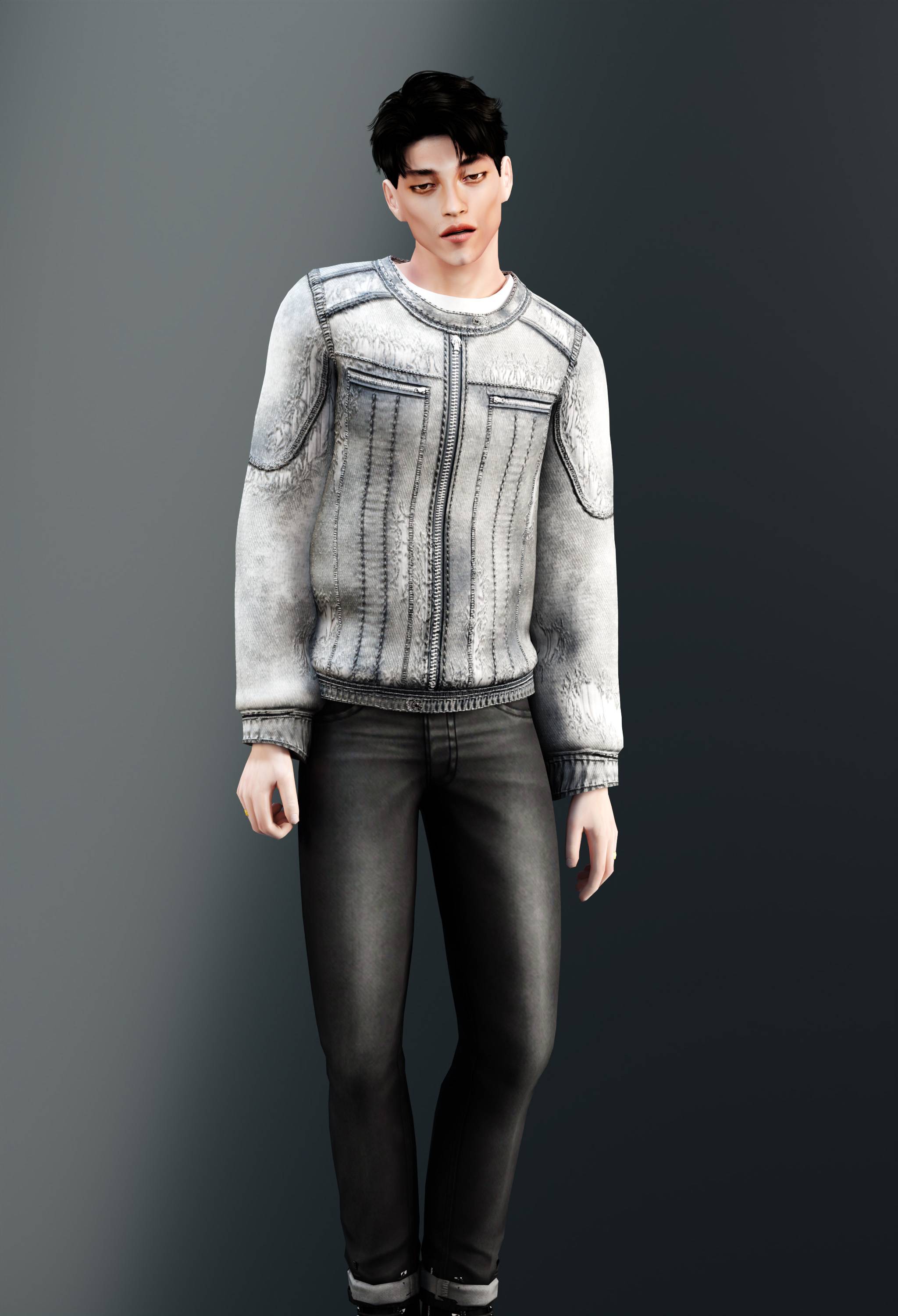 Adult - Vintage washed gray denim jacket with zipper details - The Sims ...