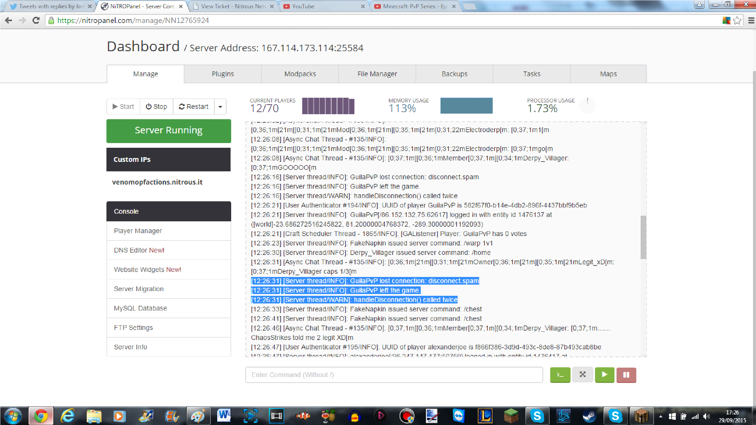 #99 disconect.spam - Issues - ClearLagg - Bukkit Plugins - Projects ...