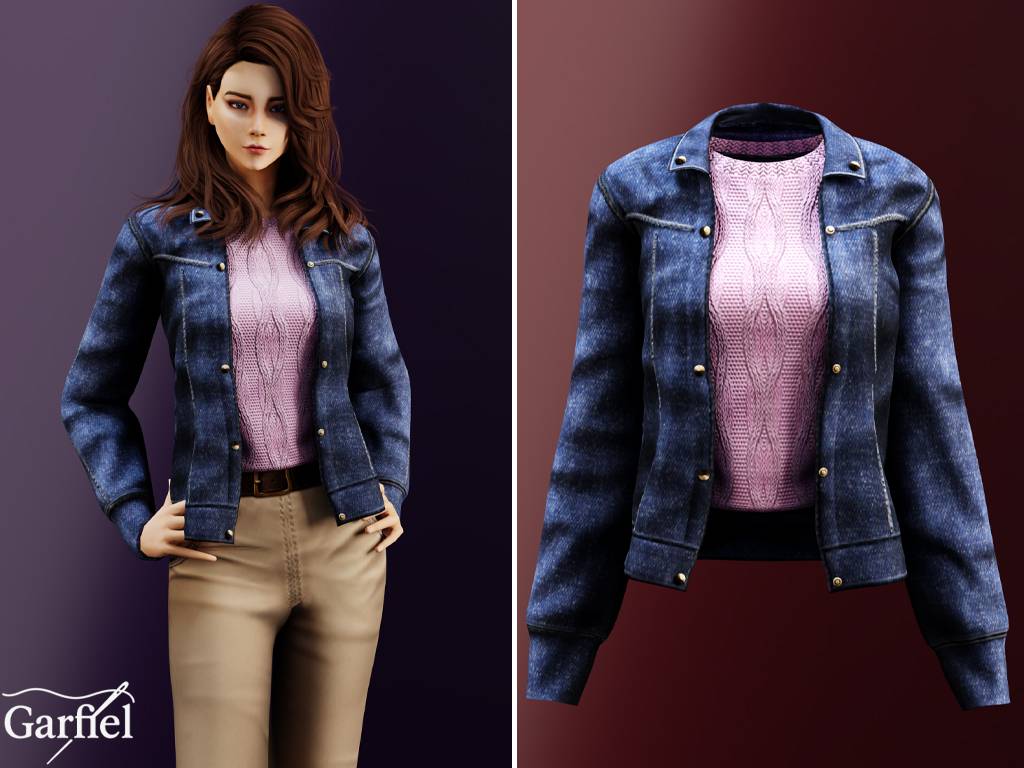 Adult - Nancy - Denim jacket with soft cable knit sweater - The Sims 4 ...