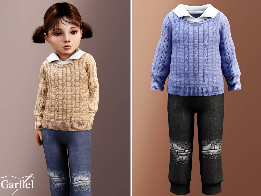 Toddler - Cable knit sweater with collared top - The Sims 4 Create a ...