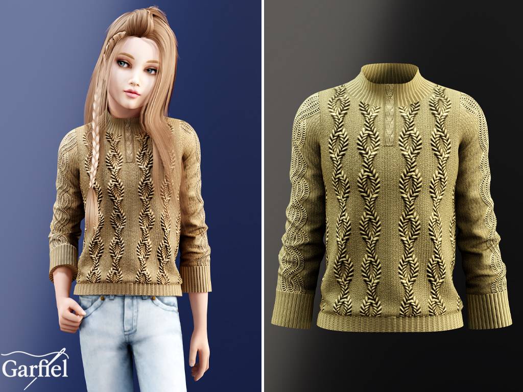 Child - Textured half zip cable sweater design - Gallery - The Sims 4 ...