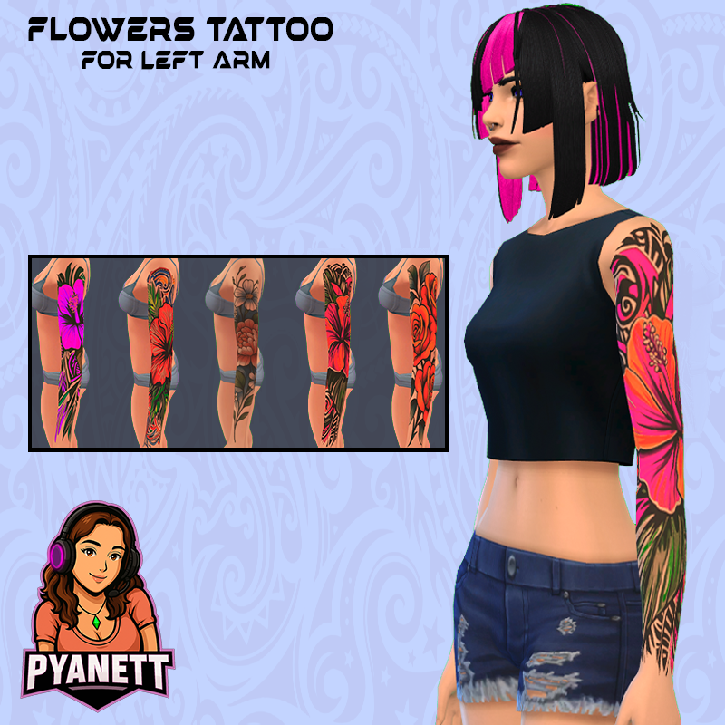 Flowers tattoo left arm by Pyanett - Gallery - The Sims 4 Create a Sim ...