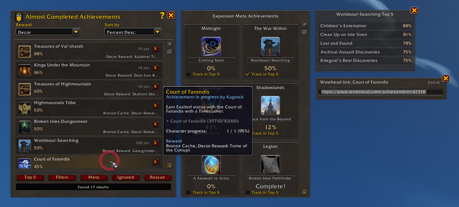 ACA – Almost Completed Achievements - World of Warcraft Addons - CurseForge