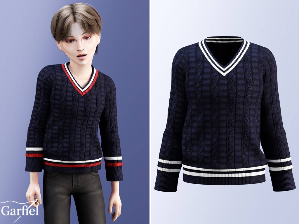 Child - Navy cable sweater with sporty trim - The Sims 4 Create a Sim ...