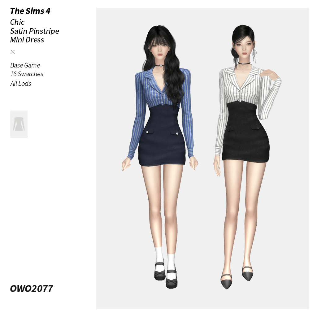 OWO2077 - Chic Satin Pinstripe Mini Dress - The Sims 4 Create a Sim ...