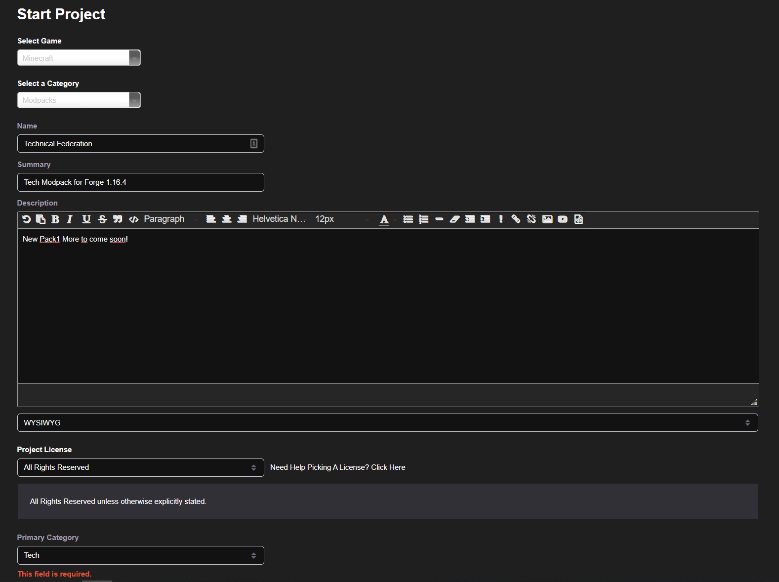 this field is required while creating modpack project - Support ...