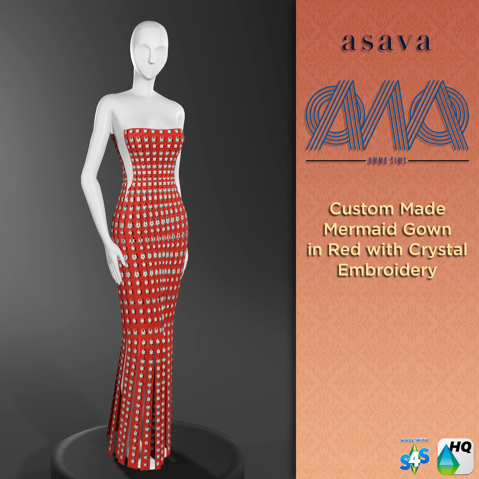 Asava’s - Custom Made Mermaid Gown in Red with Crystal Embroidery - The ...