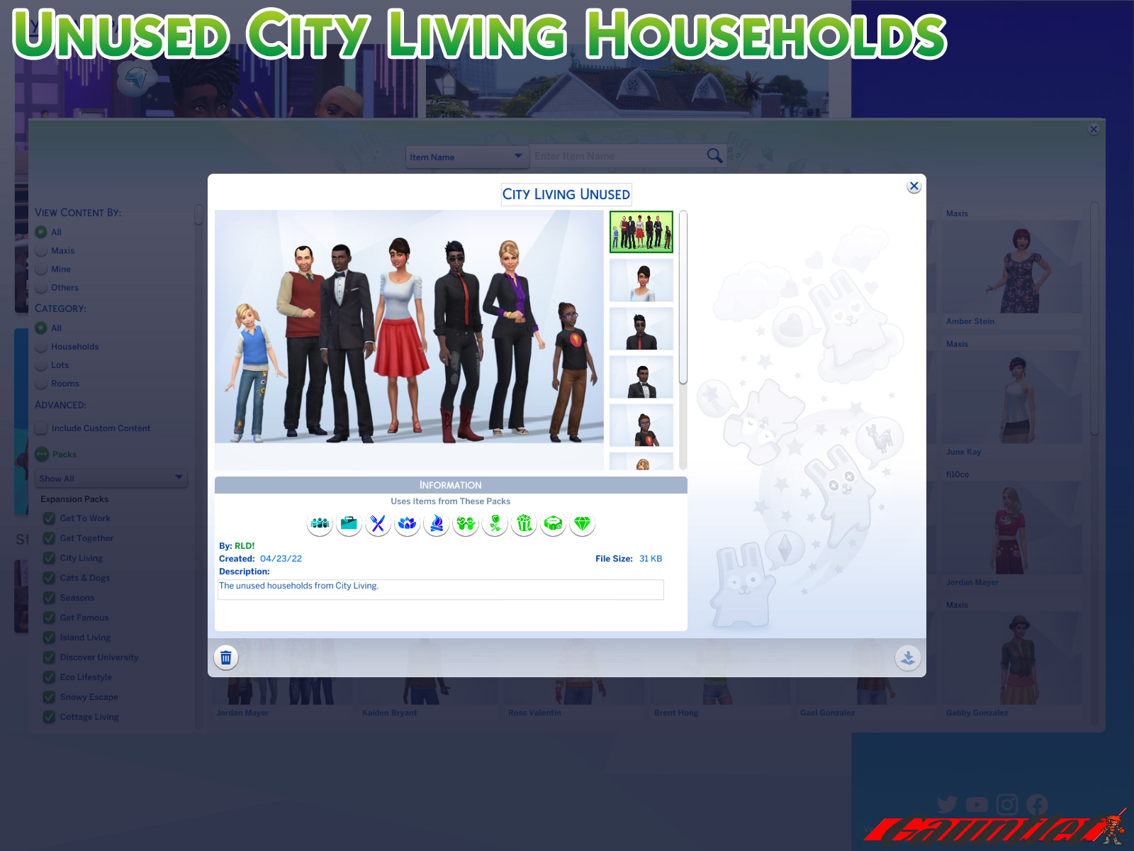 Unused City Living Households - The Sims 4 Sims / Households - CurseForge