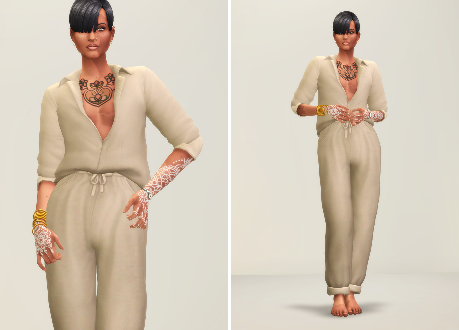 Mellow I - Rolled-Up Sleeves Shirt & Long Pants for F - The Sims 4 ...