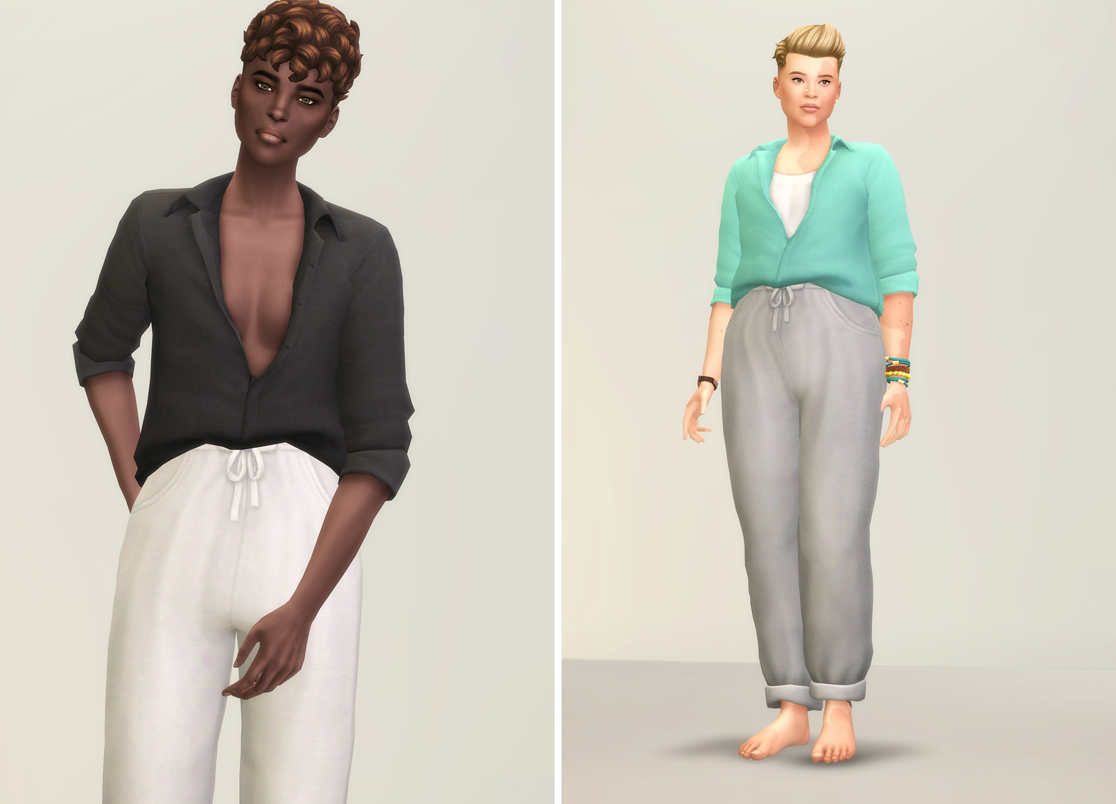Mellow I - Rolled-Up Sleeves Shirt & Long Pants for F - The Sims 4 ...